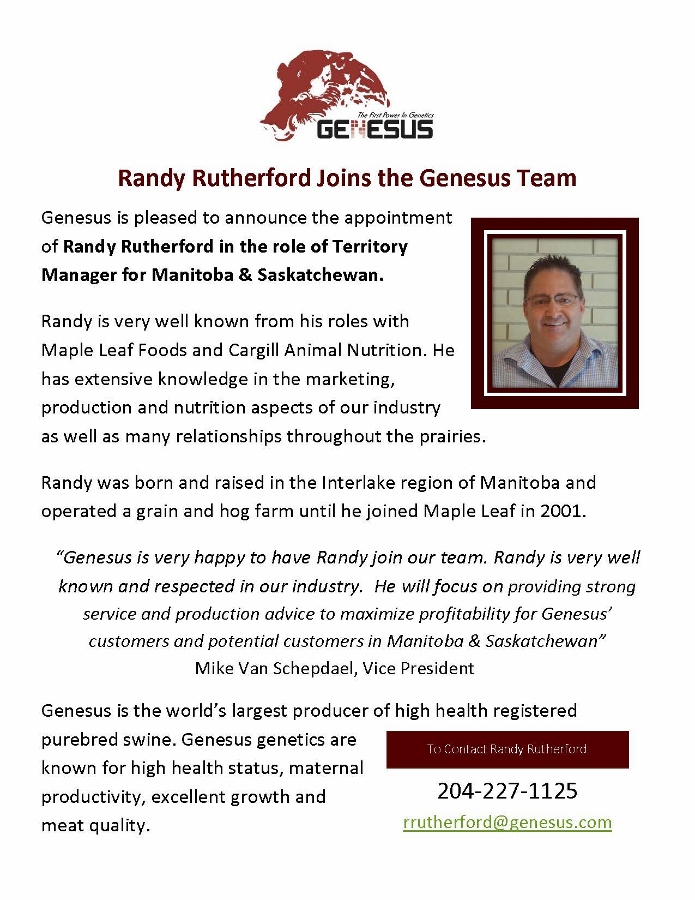 Press Release – Randy Rutherford Joins the Genesus Team